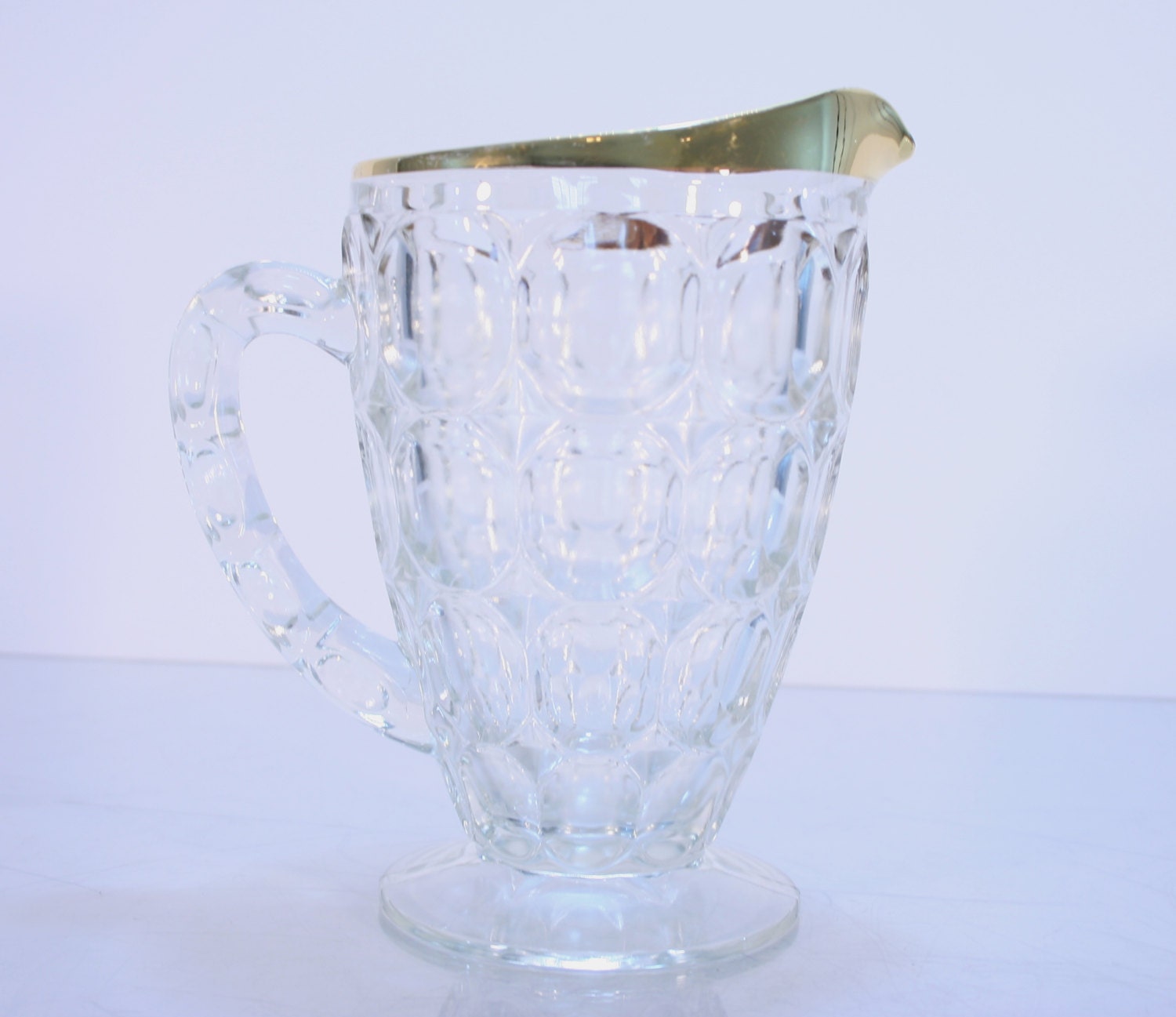 Vintage Gold Rimmed Thumbprint Pitcher from Jeannette Glass Company ...