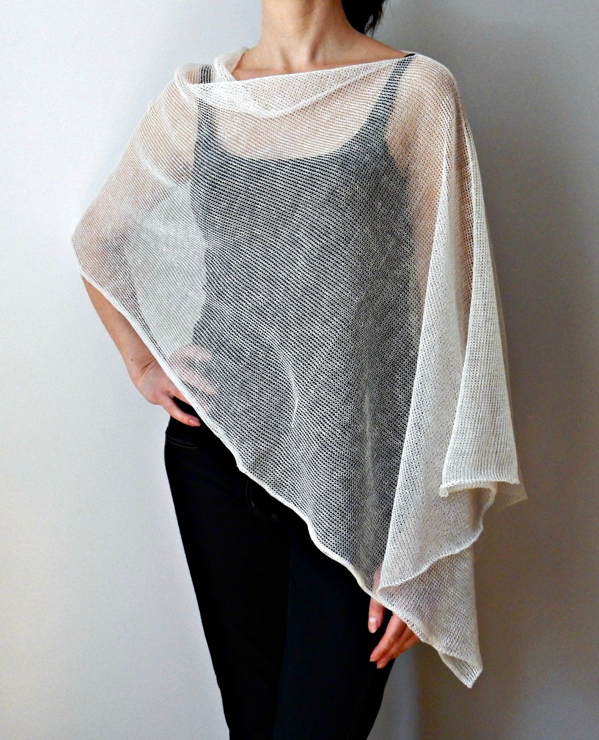 Knit Poncho Ivory White Poncho Linen Cape Summer Wrap Ivory