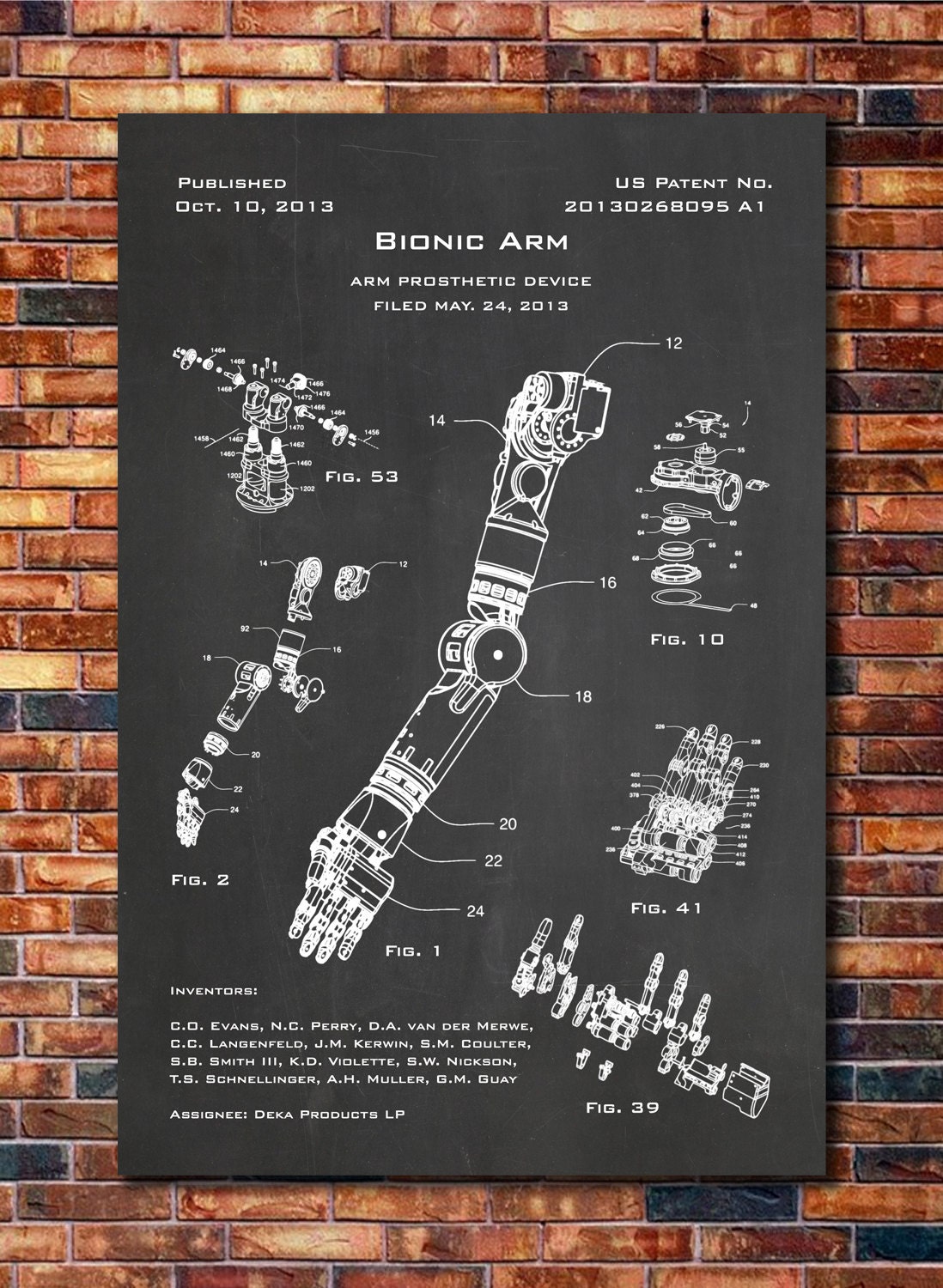 Bionic Arm Patent Print Art 2013