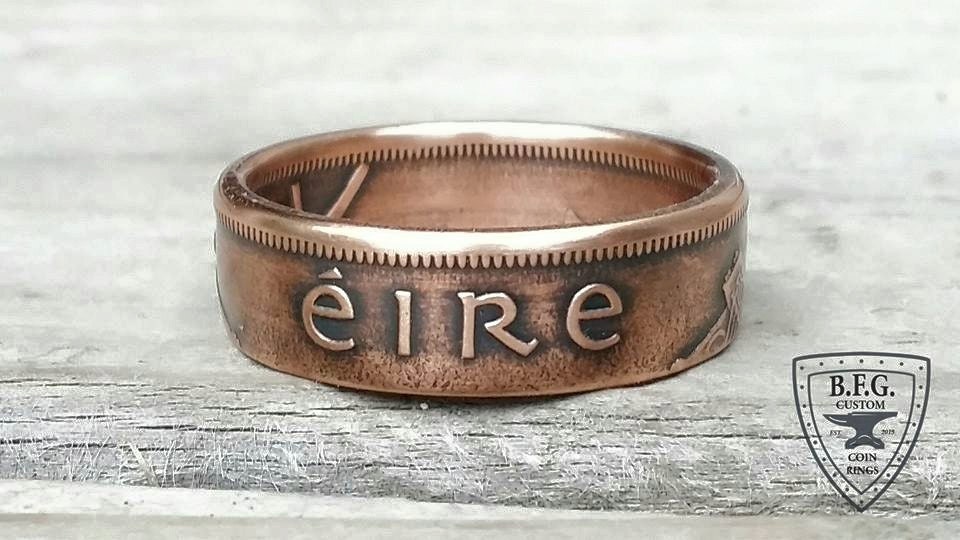 Irish Copper Coin Ring 1d Ireland Copper Coin