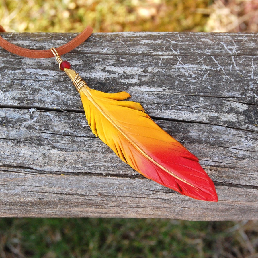 Red and Yellow Phoenix Feather Leather Firebird by windfalcon