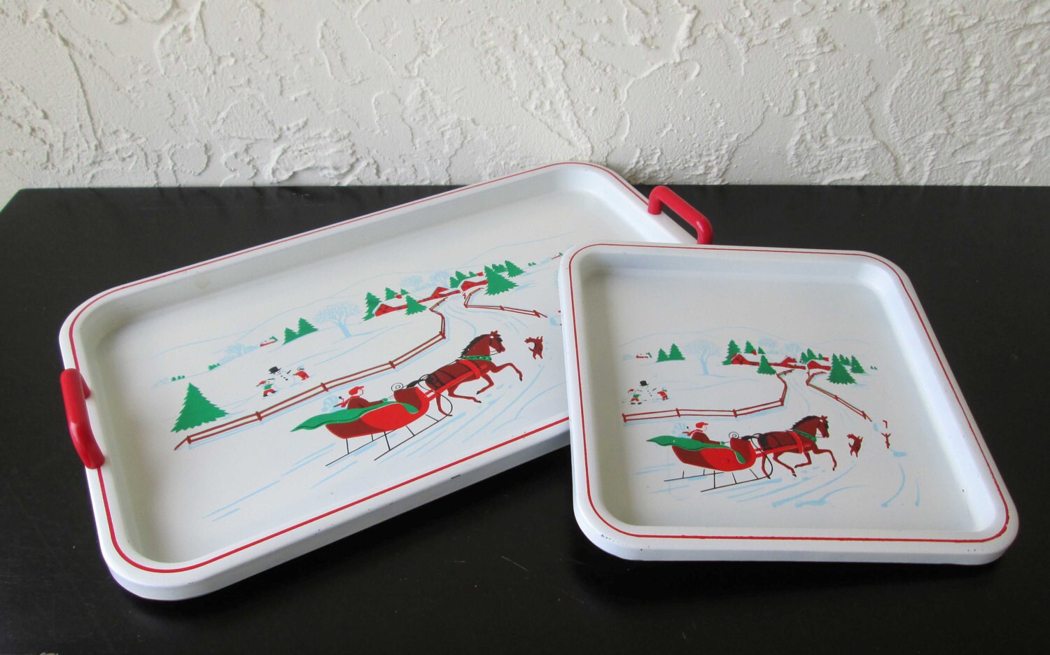 Himark Horse and Sleigh Set of Two Christmas Kitsch Vintage Plastic ...