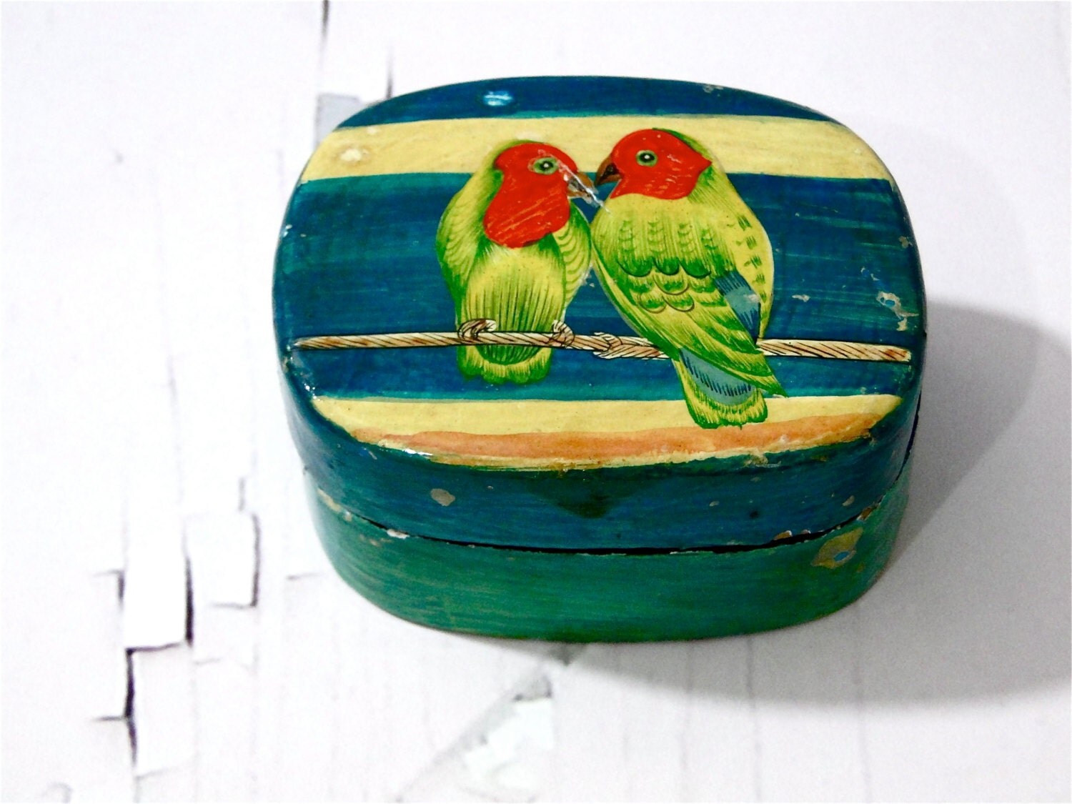 Parrot Paper Mache Trinket Holder Pin Box Jewelry // Love Birds Beach ...