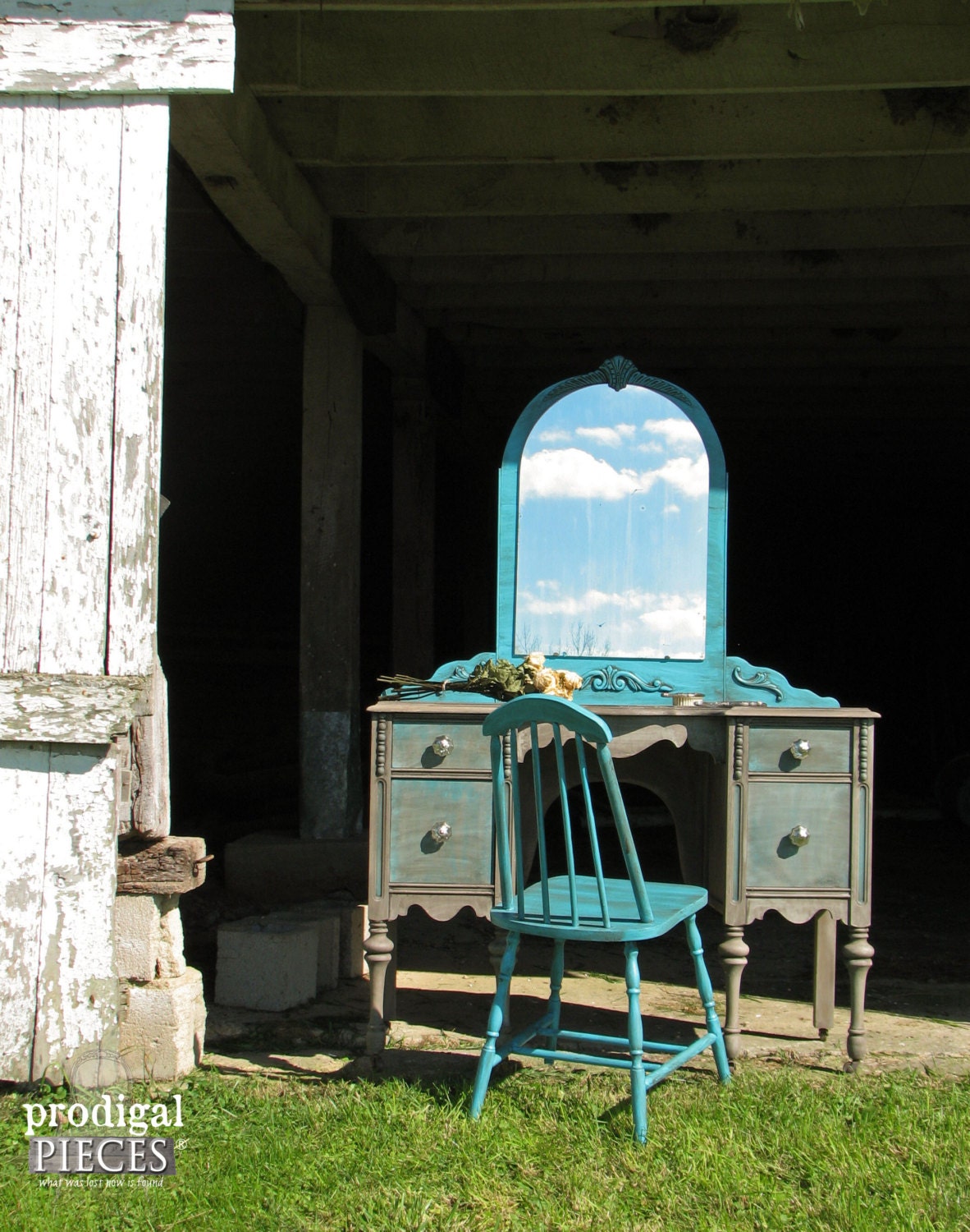Rustic Chic Antique Mirrored Dressing Table Vanity with Sunbleached ...