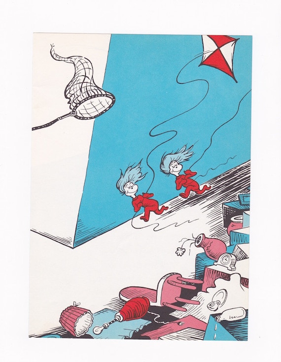 Cat in the Hat Dr Seuss Print Art 6x9 Illustration 1960s