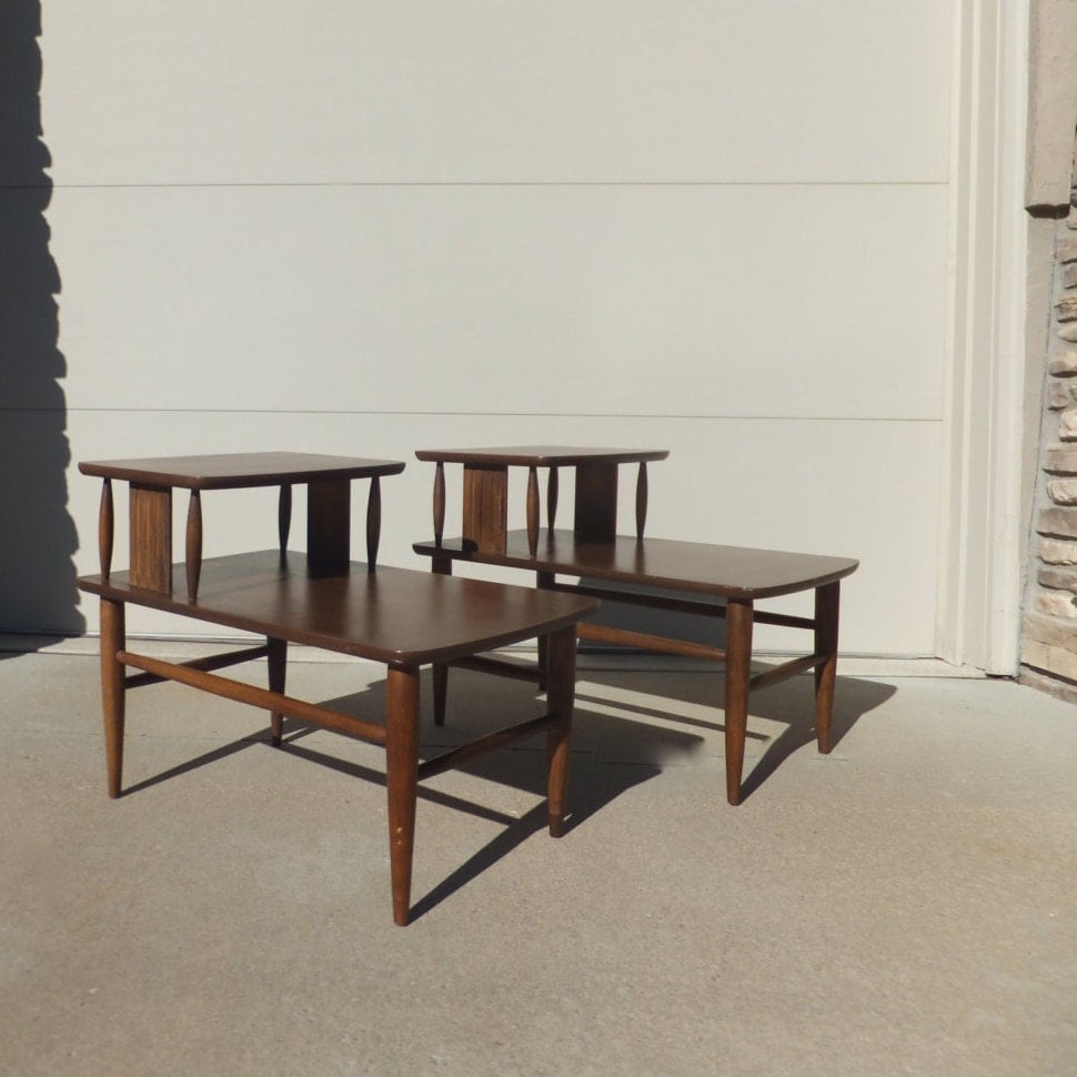 Set/2 Two Tiered Step End Table, Wood Table, Night Stand,Side Table ...