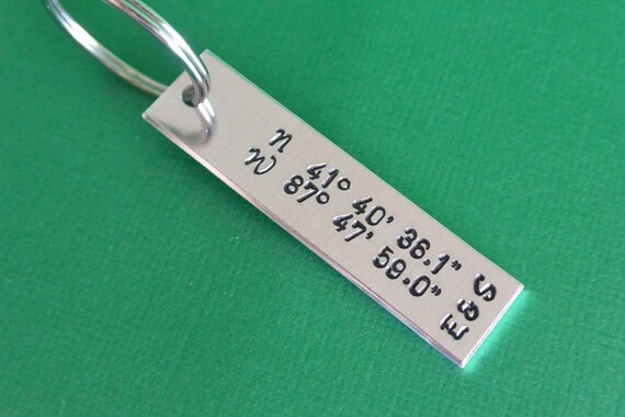 GPS Coordinates WIth Initials Hand Stamped by StampedExpressionsCo