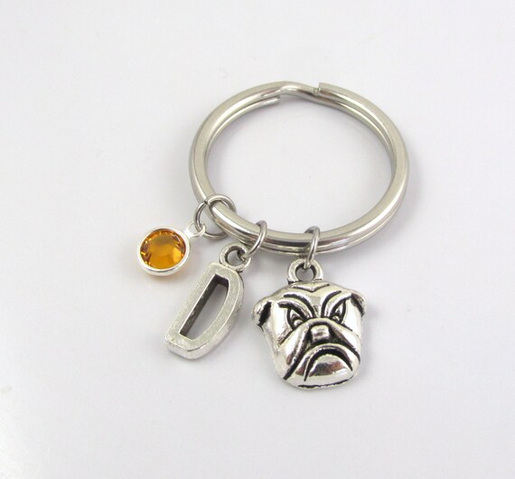 Bulldog Keychain choose a birthstone and initial by BeadBrilliant