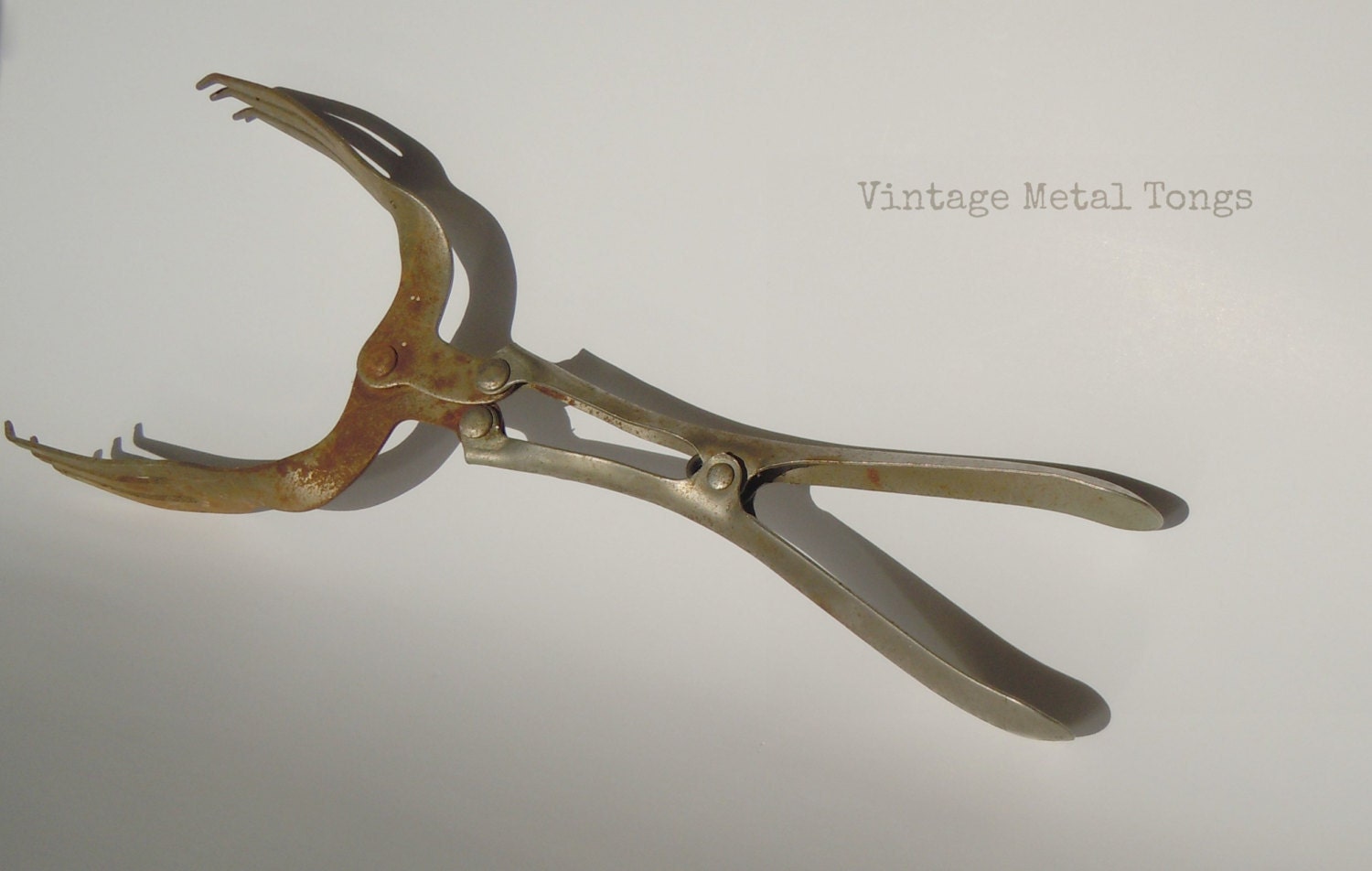 Vintage Forked Metal Serving Tongs | Spring Loaded Antique Kitchen ...