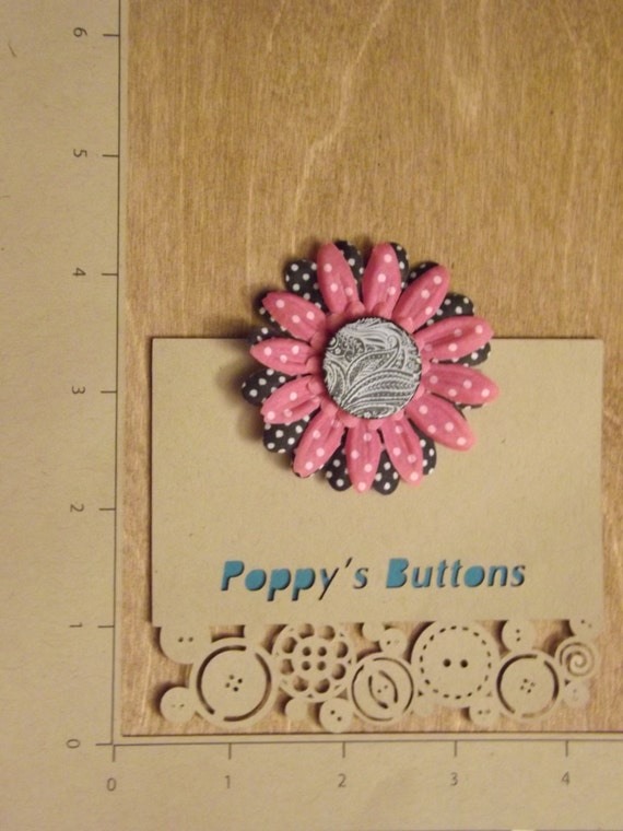 Items similar to Hand Painted Black and Pink Button Flower Barrette/Pin ...