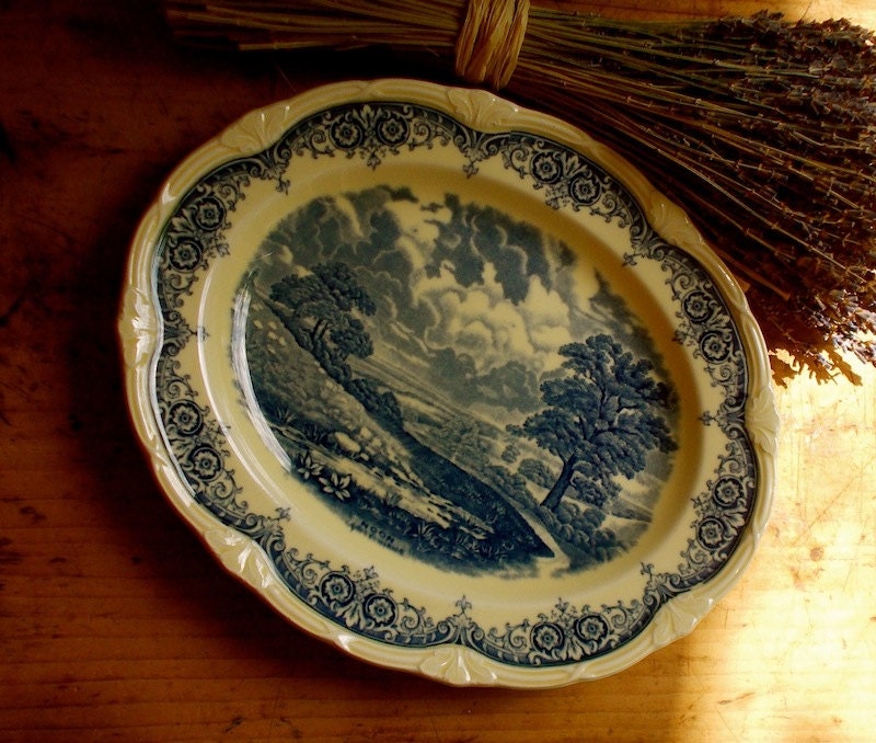 Vintage Blue Transferware Platter, Serving Dish, Grindley China ...