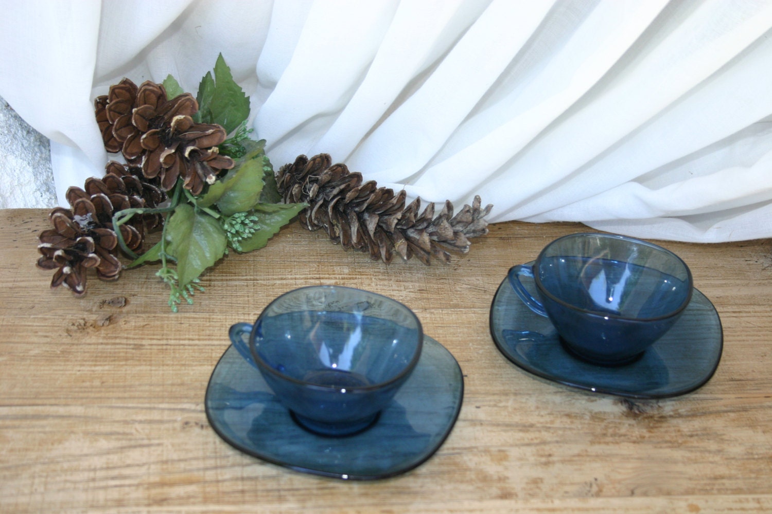 Vintage French Arcoroc Blue France 2 x cup and saucer Blue raunded ...