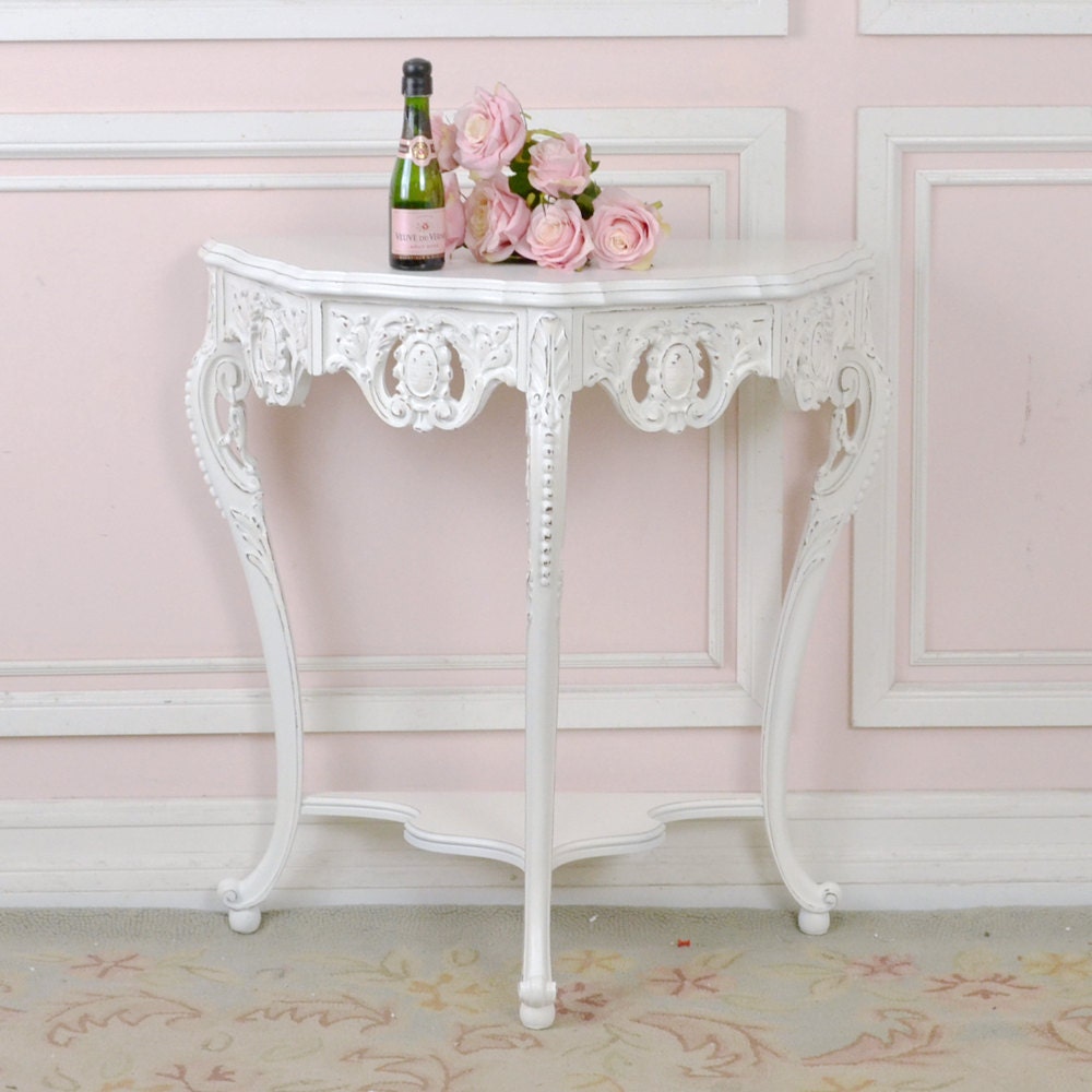 Shabby Cottage Chic Ornate Console Demi Table White French Vintage ...
