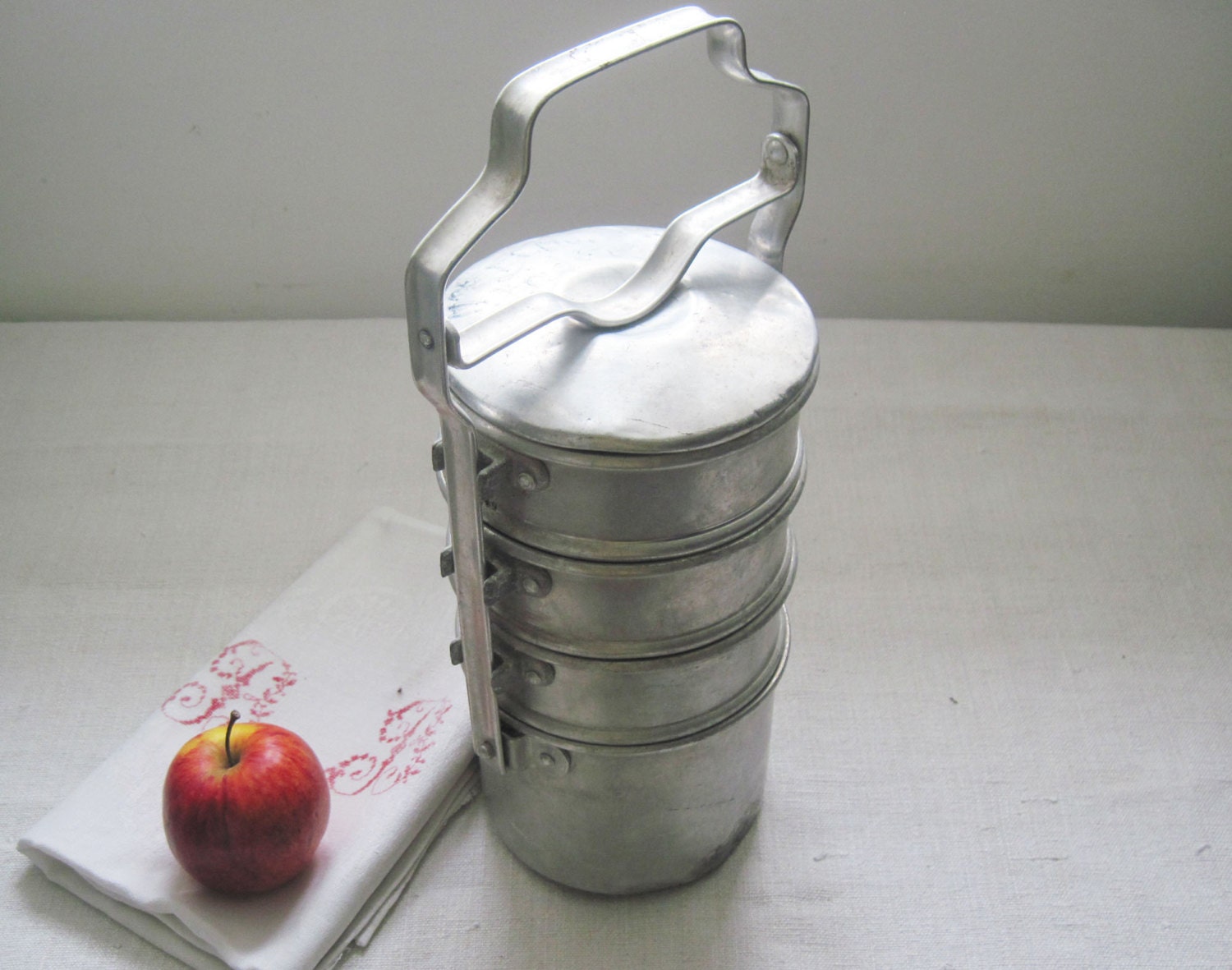 Vintage French Retro Lunch Box Lunch Pail with Handle And 4 Individual ...