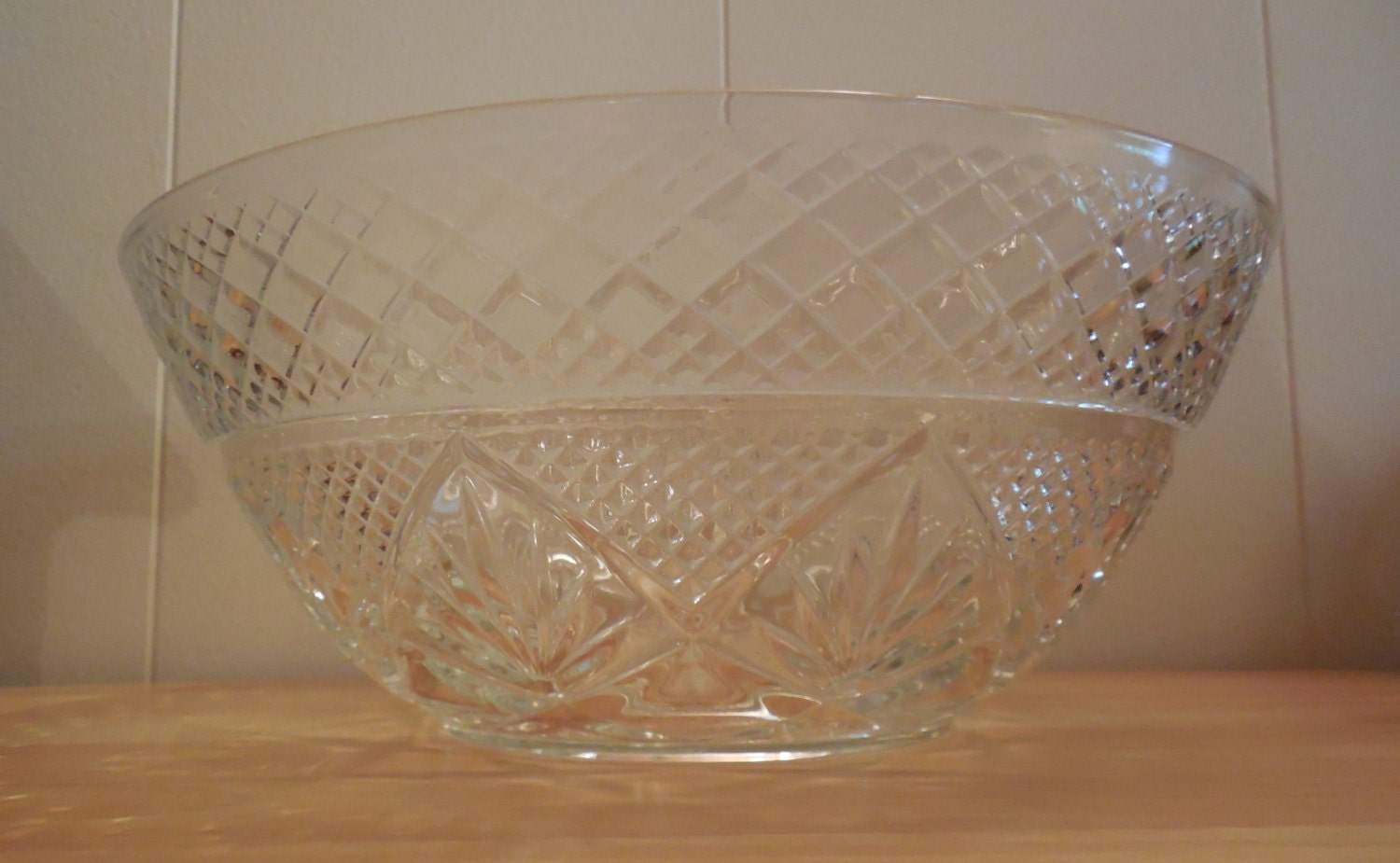 Large Cut Glass 10″ Bowl, Made in USA Clear Cut Glass Bowl, Centerpiece ...