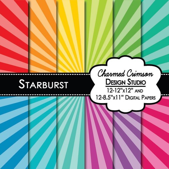 Bright Starburst Paper Starburst Digital Paper by CharmedCrimson