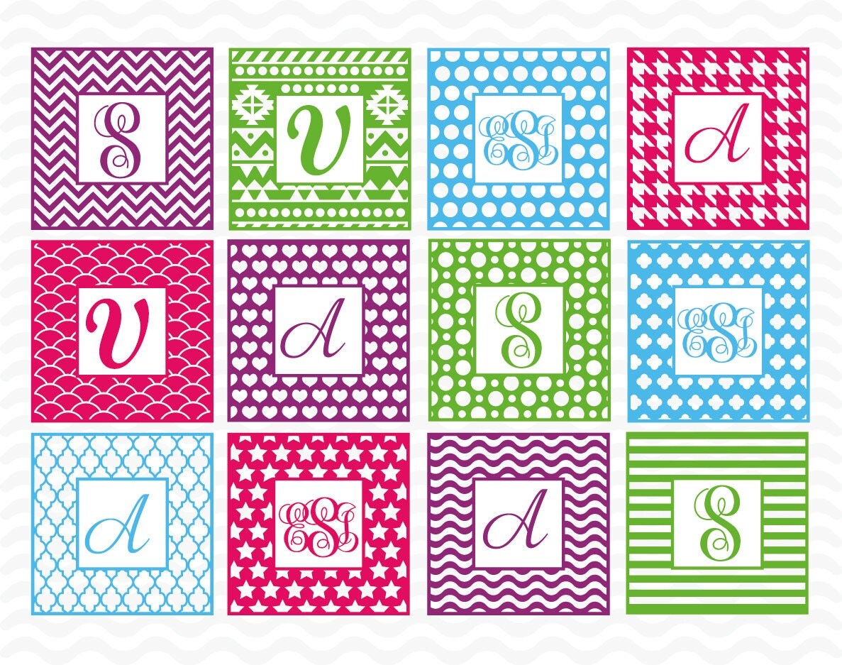 Patterned square monogram frames SVG DXF Studio 3 EPS