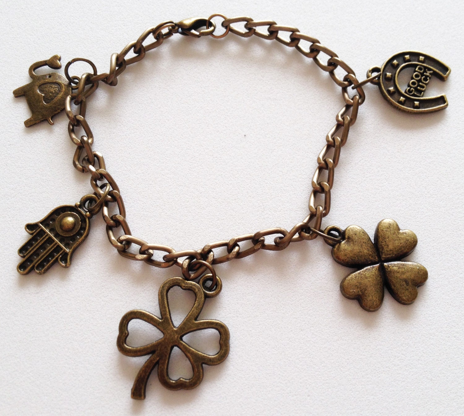GOOD LUCK Pendant Charm Bracelet Chain Shamrock by ZHUaccessories