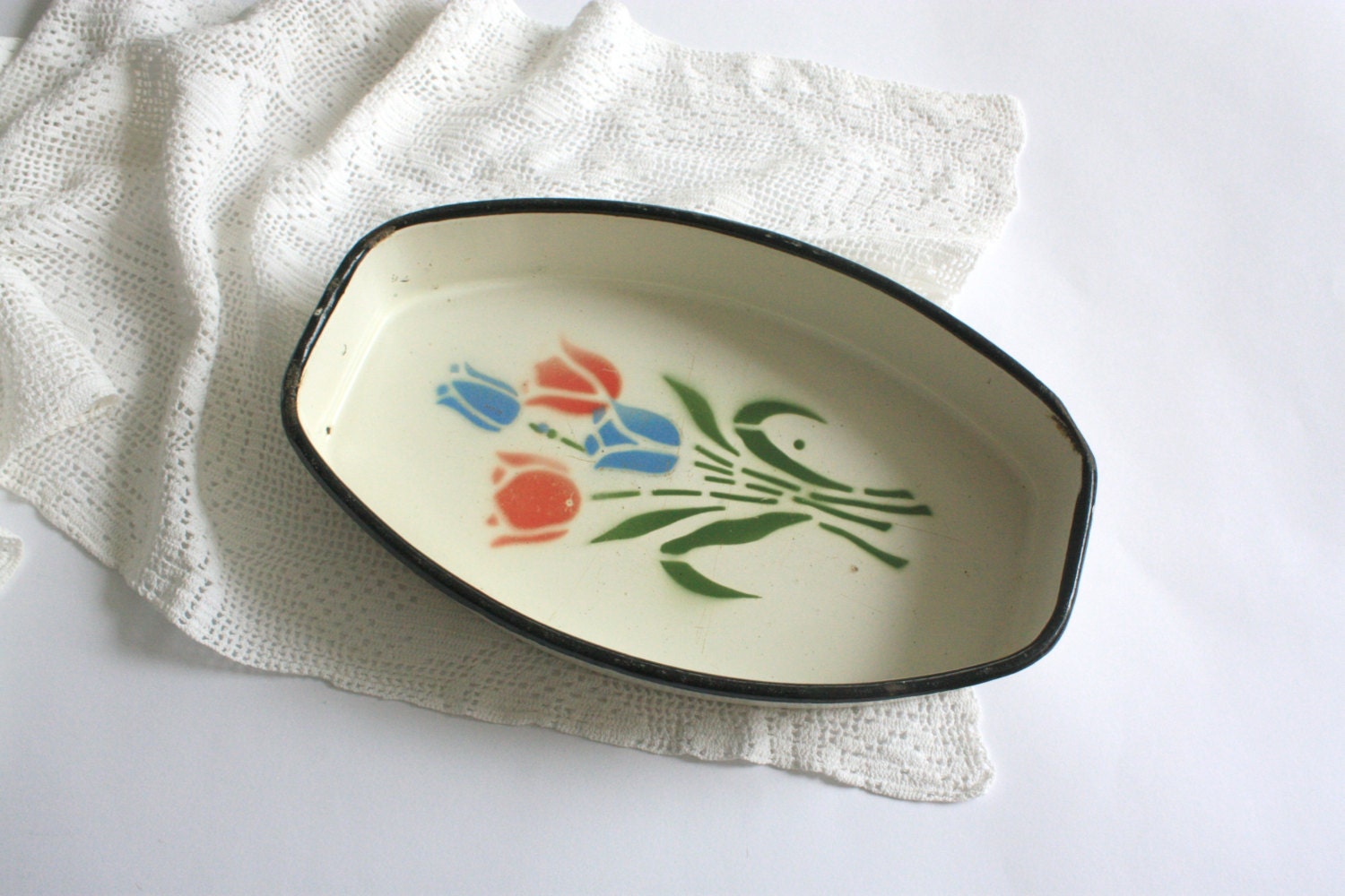 Vintage Soviet White Enamel Serving Dish – Mid Century Kitchenware ...