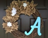 Items similar to Grapevine Monogram Initial Letter Wreath Burlap ...