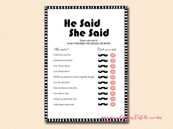 He said she said printable Black and White by MagicalPrintable