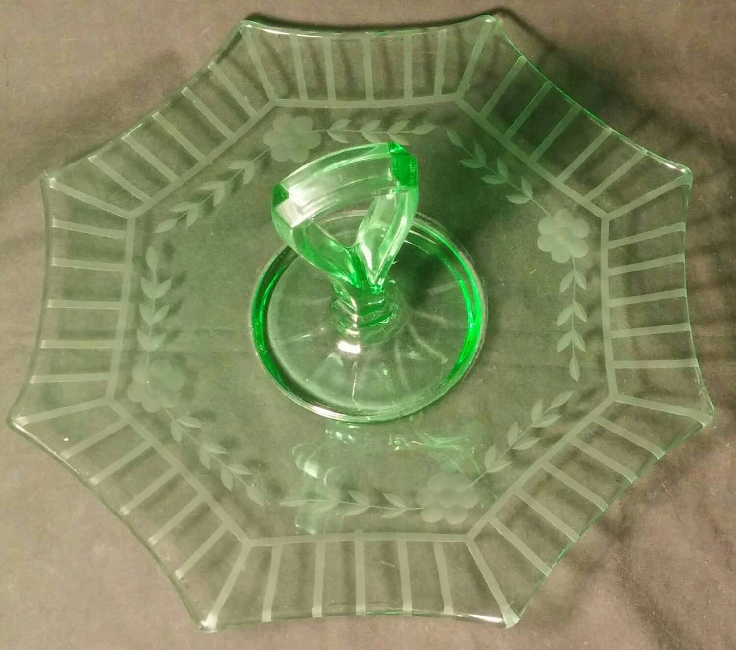 1930’s green depression glass finger sandwich tray – Haute Juice