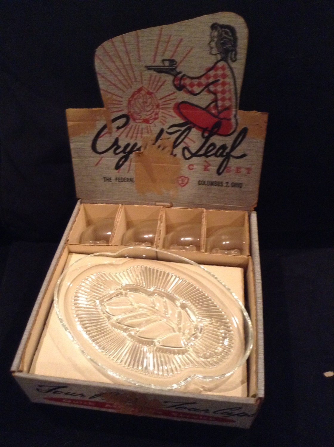 Vintage Crystal Leaf Snack Set – The Federal Glass Company – Columbus ...