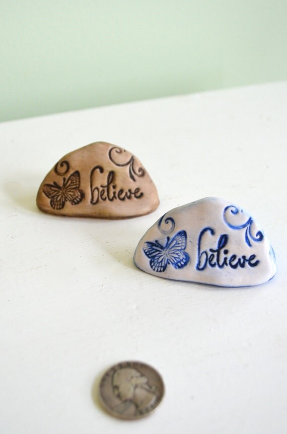 Believe sign Believe butterfly stone for Fairy garden: cast