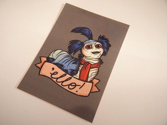 Illustrated Ello Blue Worm Labyrinth Postcard