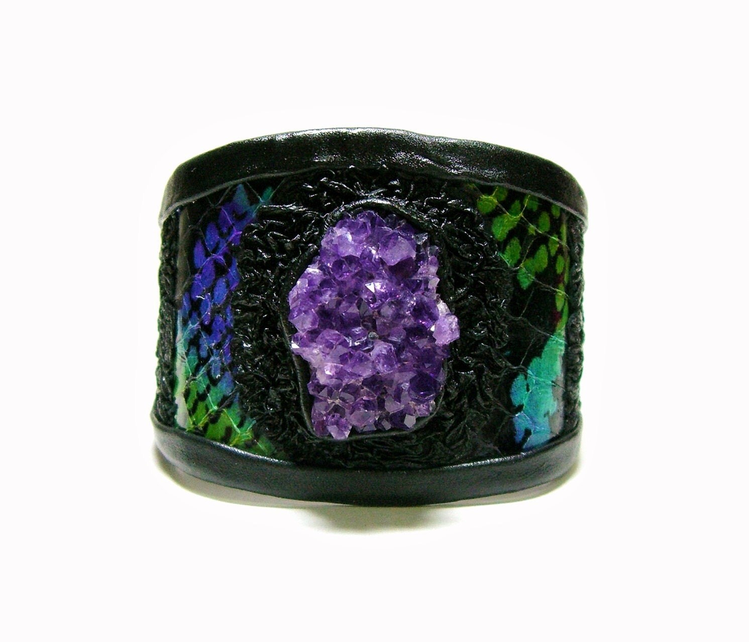 Adjustable snake skin leather bracelet cuff with by LeasBoutique