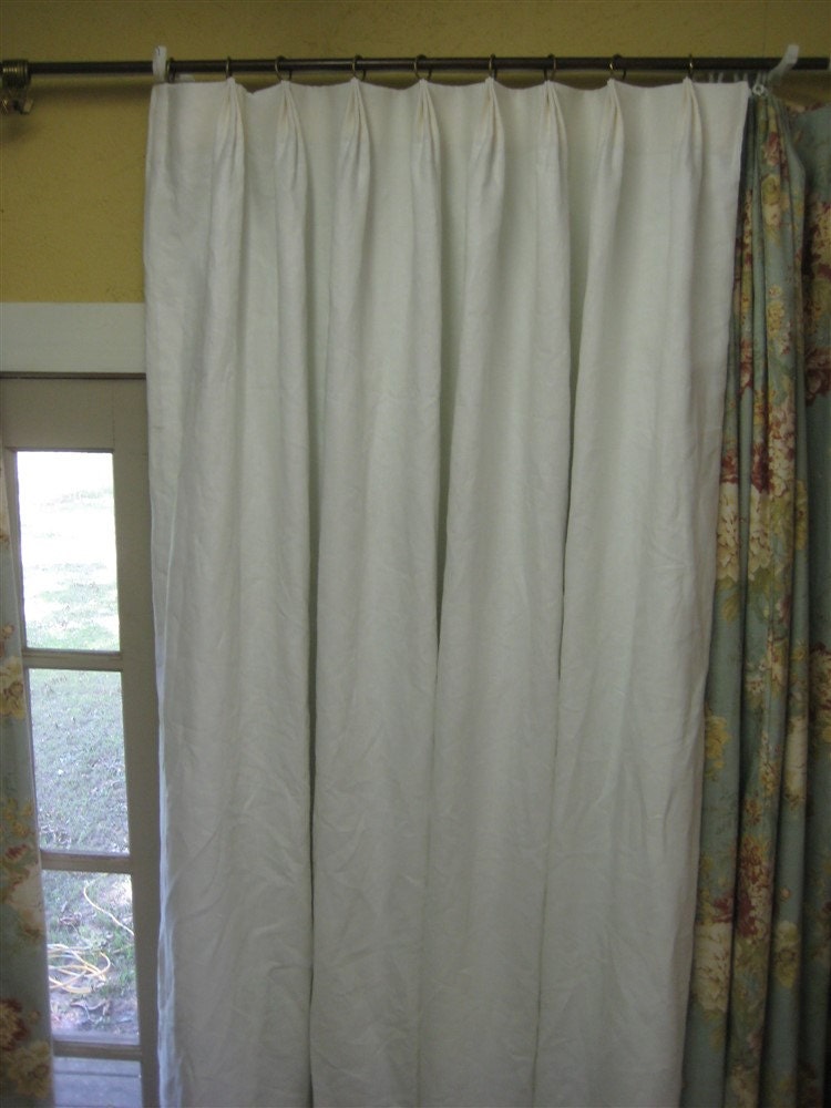 Pleated Linen Drapery for Wide Windows Off White