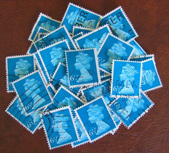 Prussian Blues 50 Vintage Great Britain Postage Stamps Queen