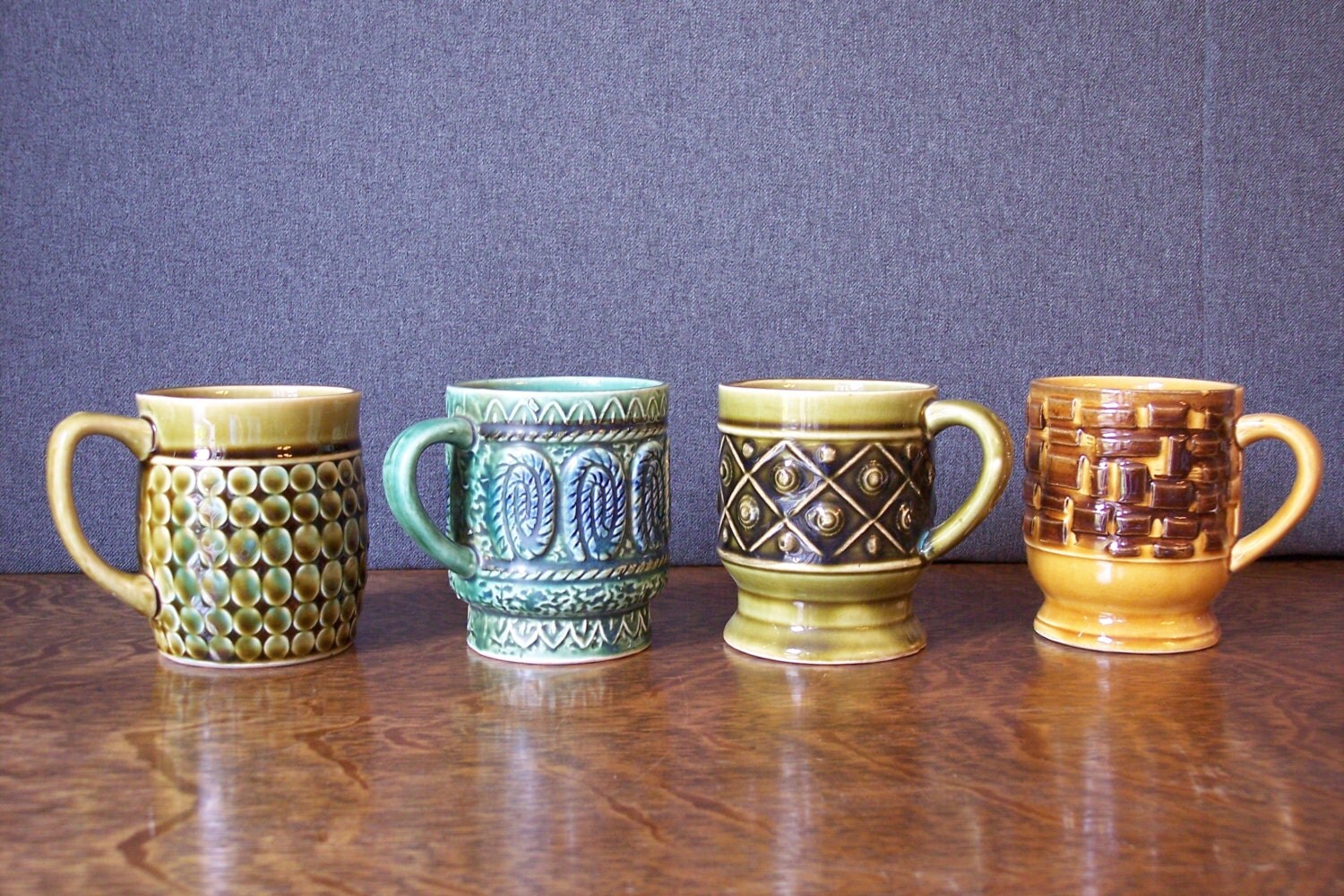 1970s Ceramic Set of Four Coffee Mugs Made in Japan