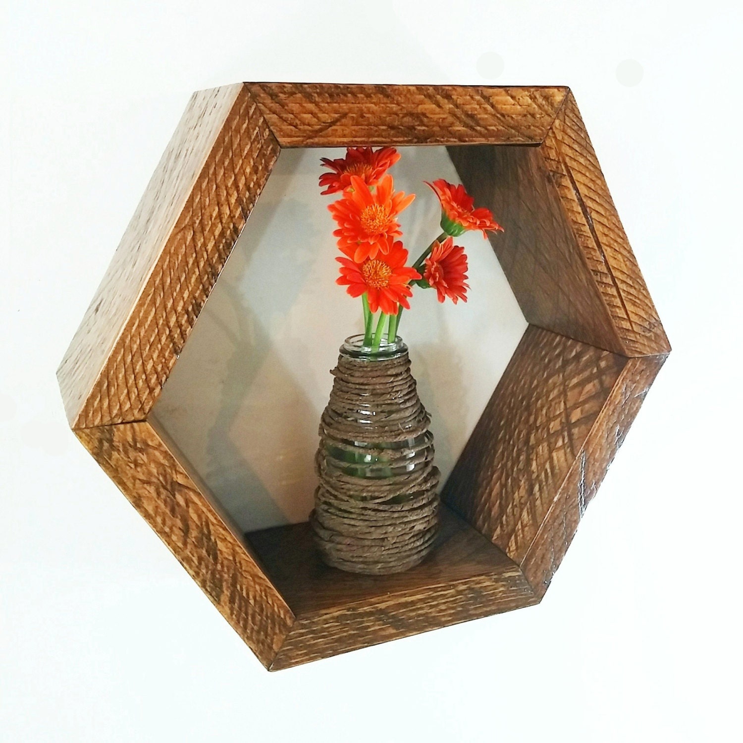 Reclaimed wood hexagon floating shelf ONE HEXAGON