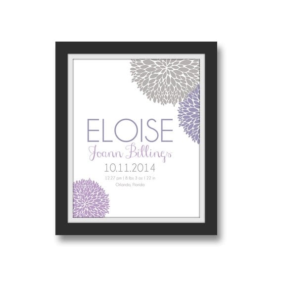 Items similar to baby birth print with flowers birth art print new baby ...