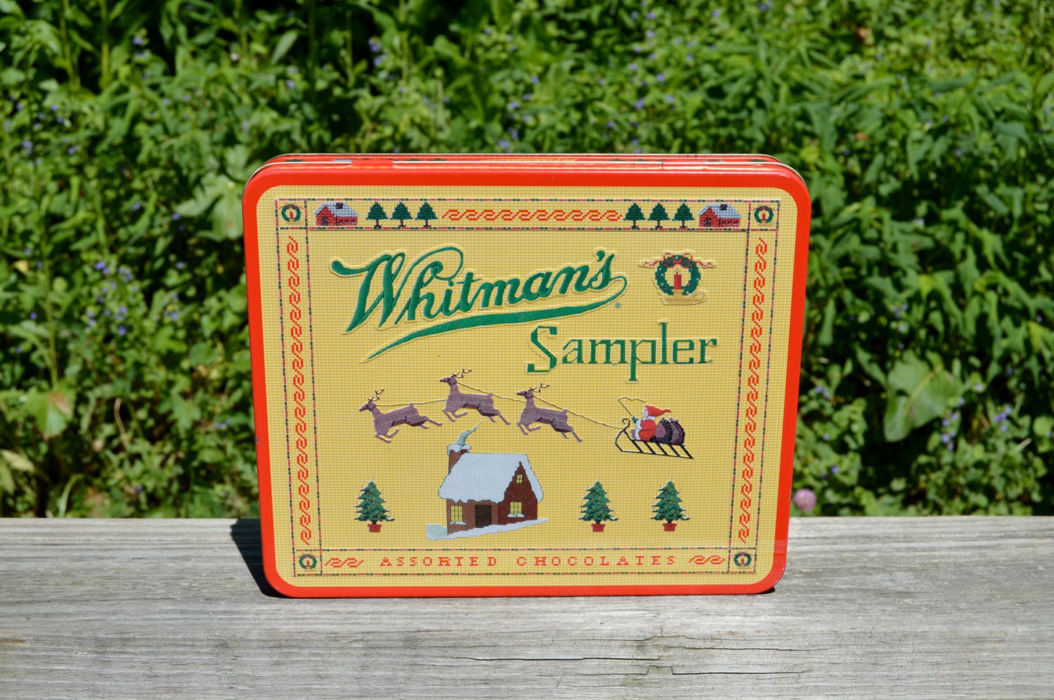 Vintage Whitman’s Sampler Tin, Hinged, Cross Stich Tin, Christmas ...