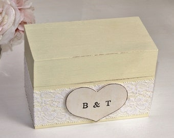 Recipe Box Personalized Burlap and Lace Includes Recipe
