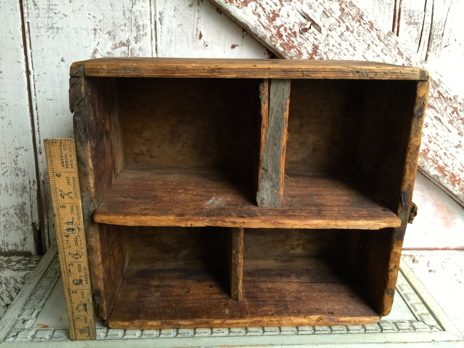 Rustic wood box with dividers antique primitive wood box with dividers ...