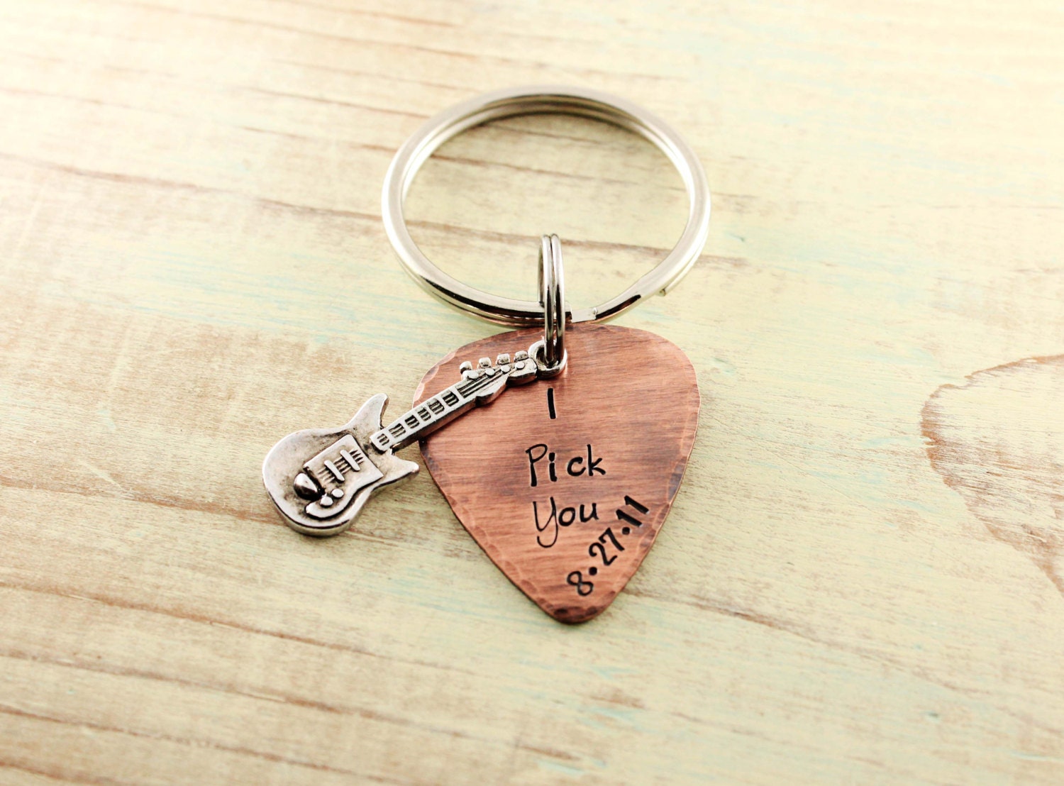 Custom copper guitar pick keychain Personalized guitar pick