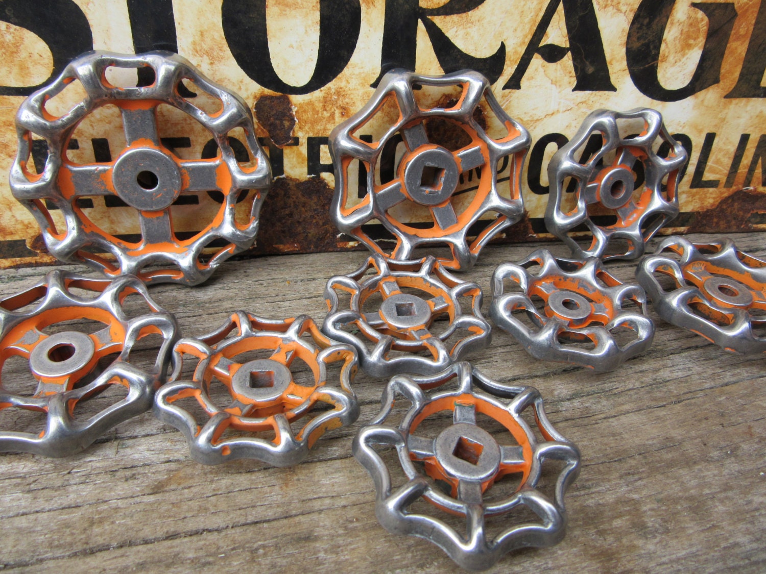 Vintage Water Valve Handle Set of 9 Orange Metal Faucet Knobs ...