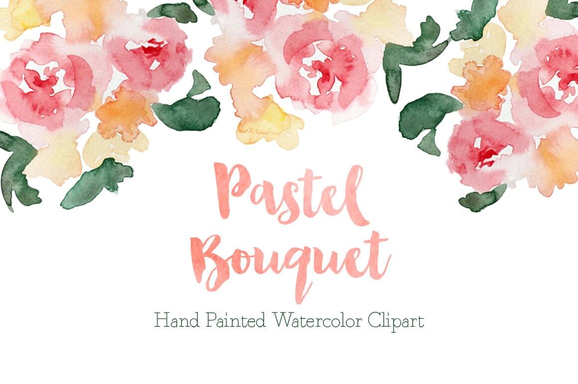 Pastel Flowers Bouquet Handpainted Watercolor Clipart Clip Art