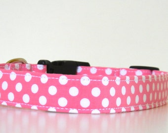 Coral Pink Polka Dot Dog Collar Custom Made