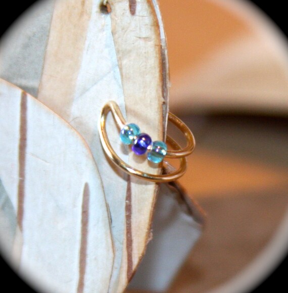 Items similar to Blue Beaded Ear Cuff Wrap Cartilage Earring Non ...