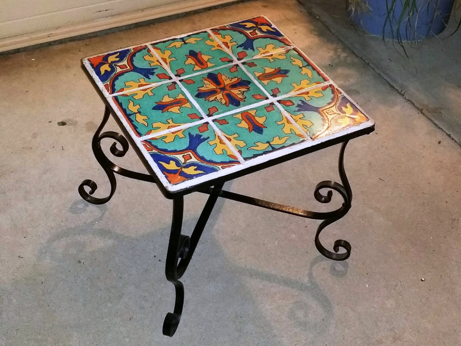 California Tile Table Iron Base Tudor Tiles Rare 9 Tile Pattern Circa ...