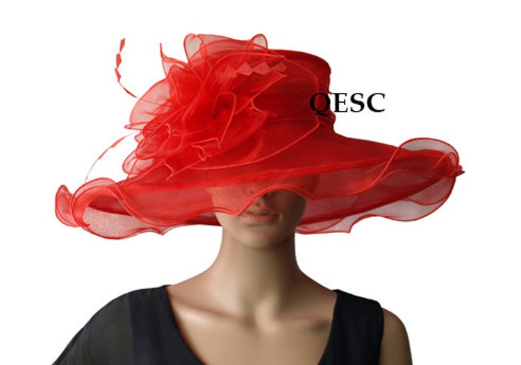 Ivory cream X large brim organza hat Church Hat for by QESC