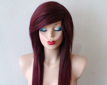 Emo wig. Scene wig. Black /Wine red scene hairstyle wig. . Emo