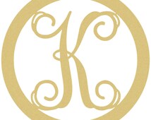 Unfinished CIRCLE Framed MONOGRAM Letter (K), Paintable, Wooden
