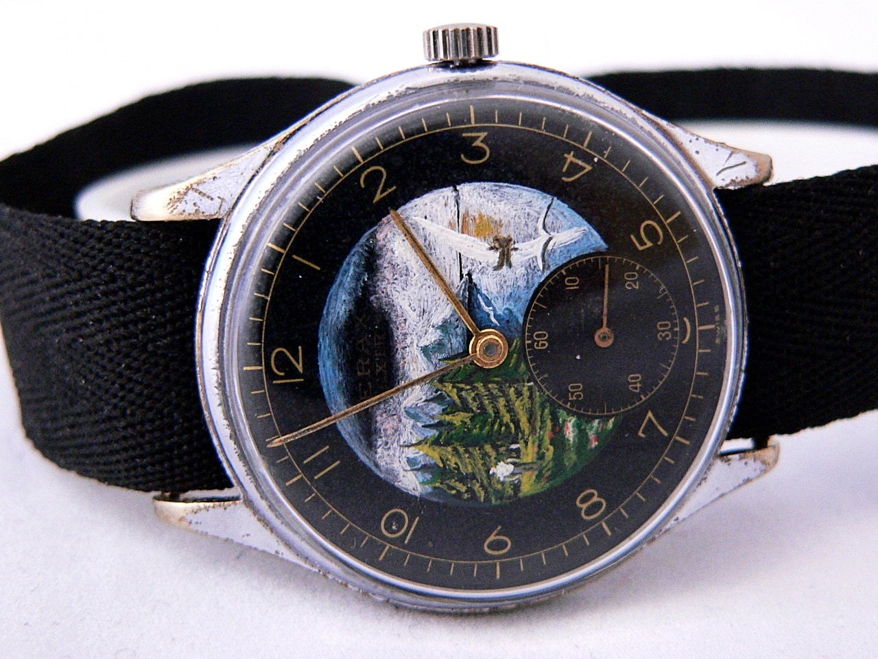 Hand Painted Dial Swiss watch Early ERAX 15 jewels Military Men’s watch ...