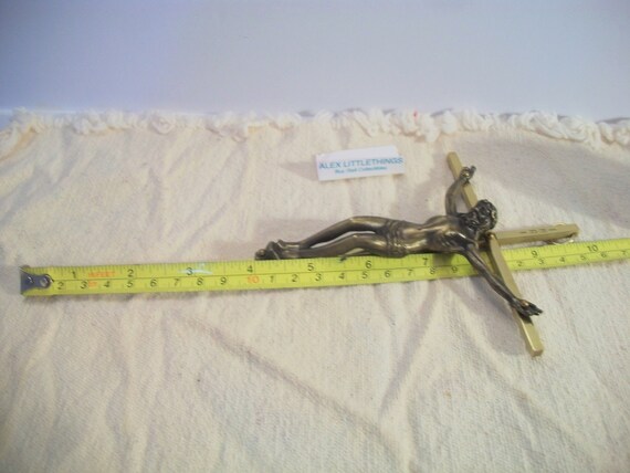 Vintage Metal Cross Crucifix wall hanging Brass and copper