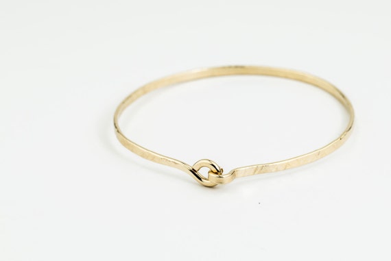 Yellow Gold Filled Bangle Open Bangle Textured by RuxiTirisi